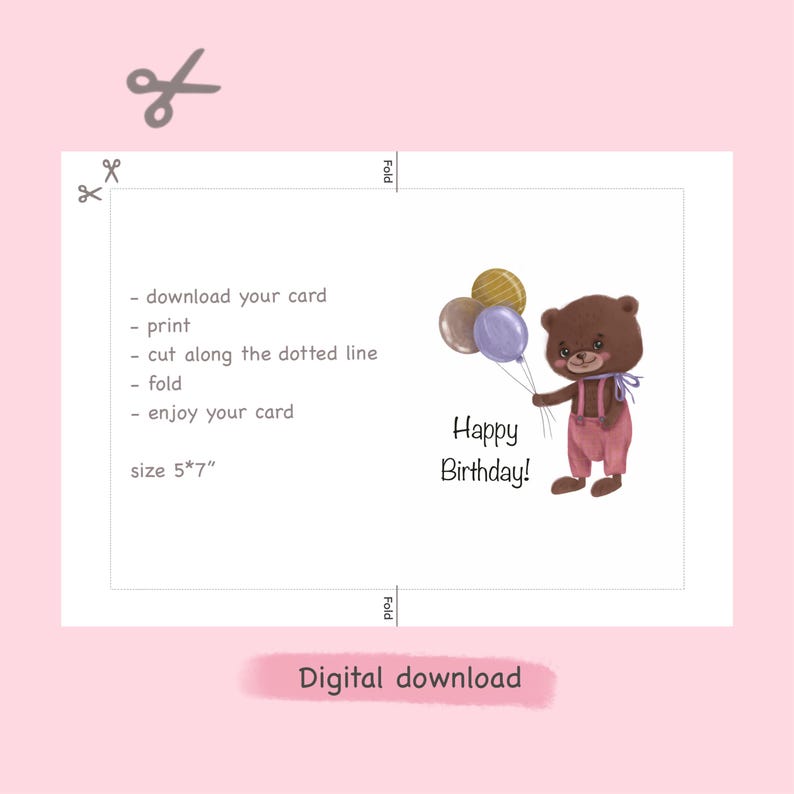 Digital Greeting Card Happy Birthday. Printable Birthday Card. PDF ...