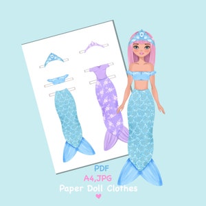 Mermaid Paper Doll Printable With Clothes (digital Download) Dress Up ...