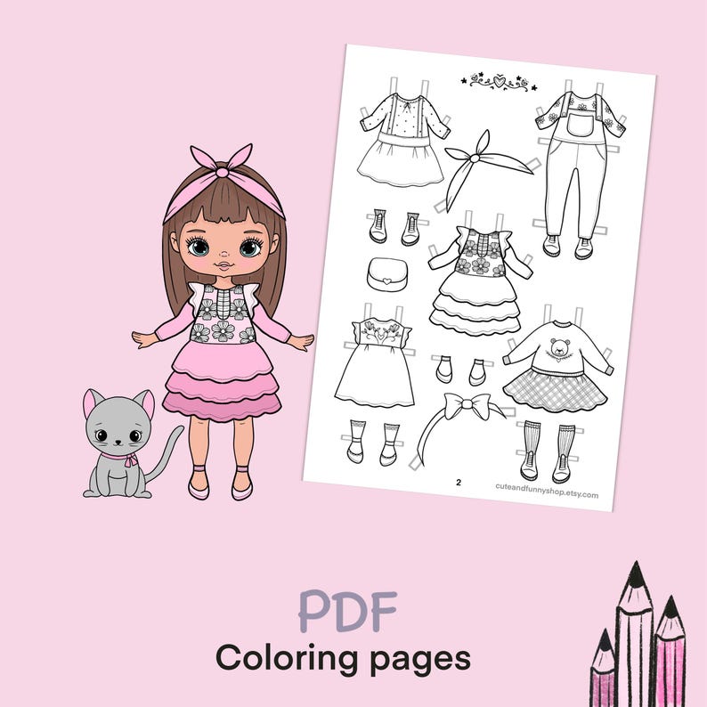 Paper Doll Printable With Clothes. Coloring Page, Book. Outline ...