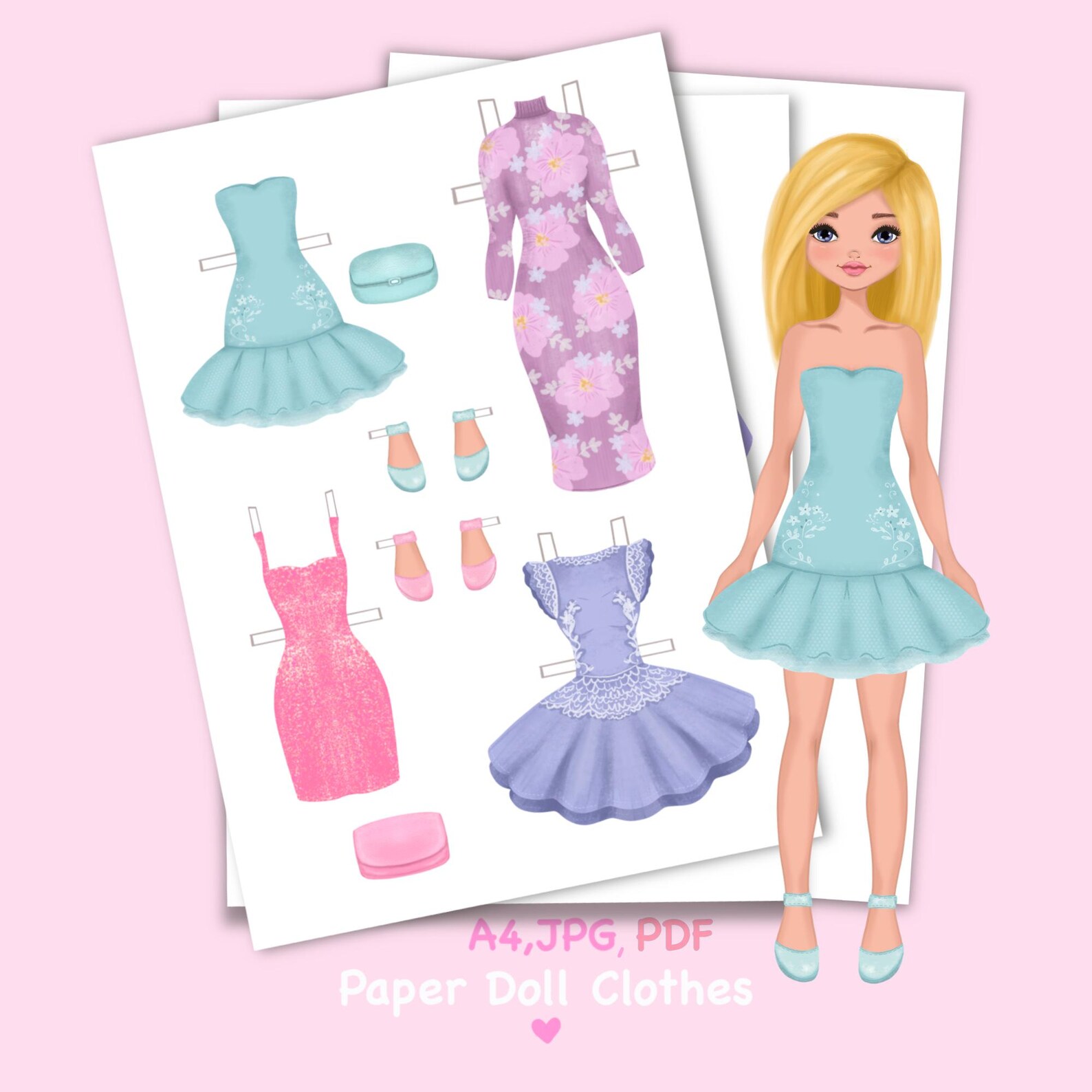 Fashion Girl Paper Doll Printable, DIY Clothes (PDF, JPG). Dress Up ...