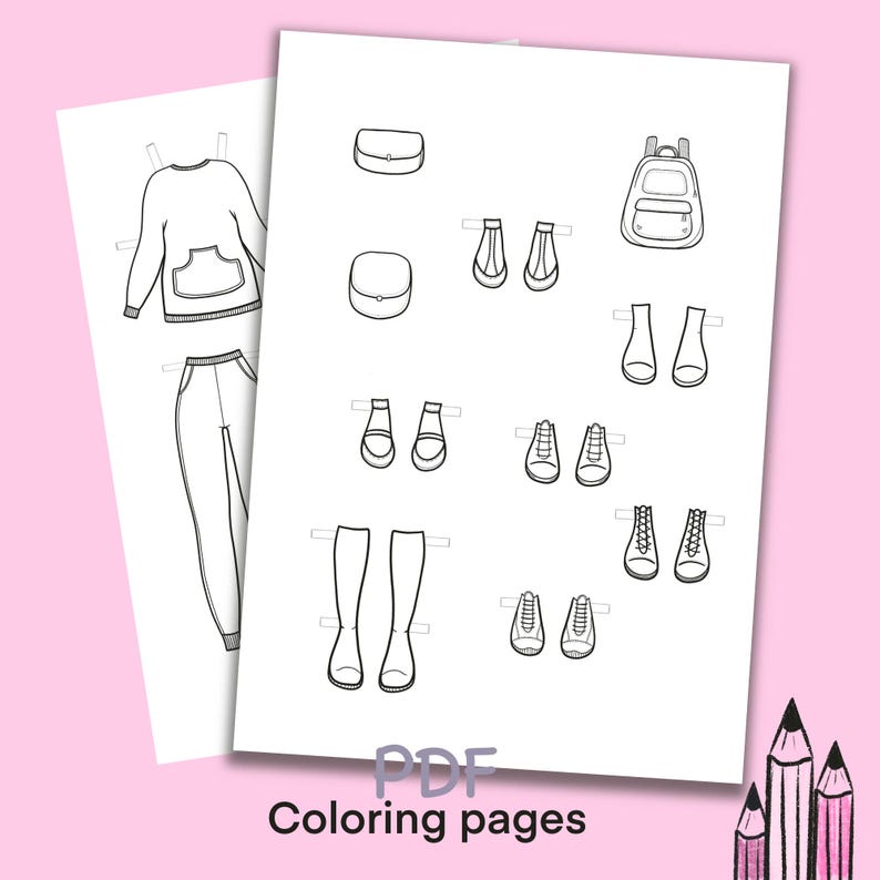 Paper Doll Printable With Clothes. Coloring Page, Book. Outline ...