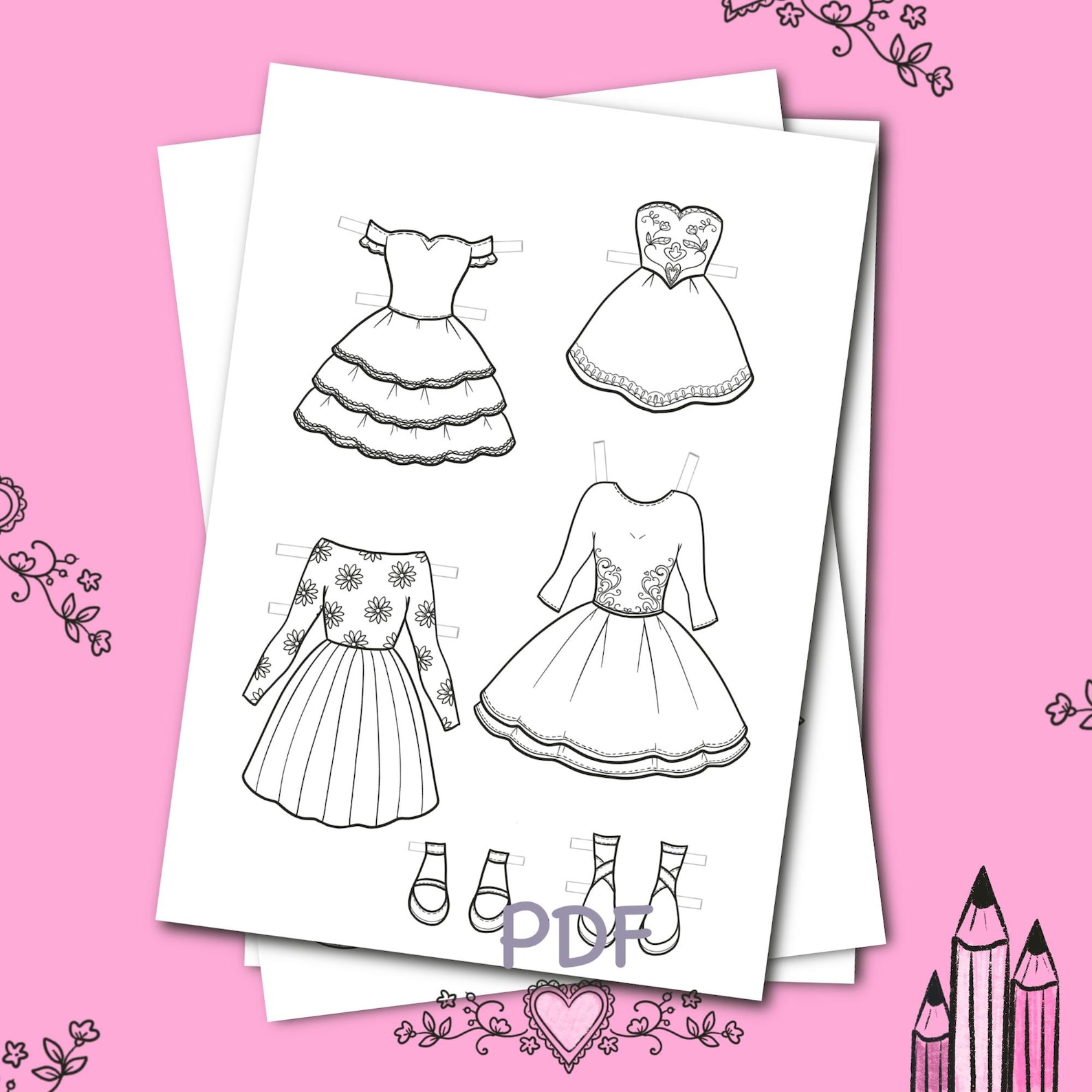 Paper Doll Printable With Clothes. Coloring Page, Book. Outline ...