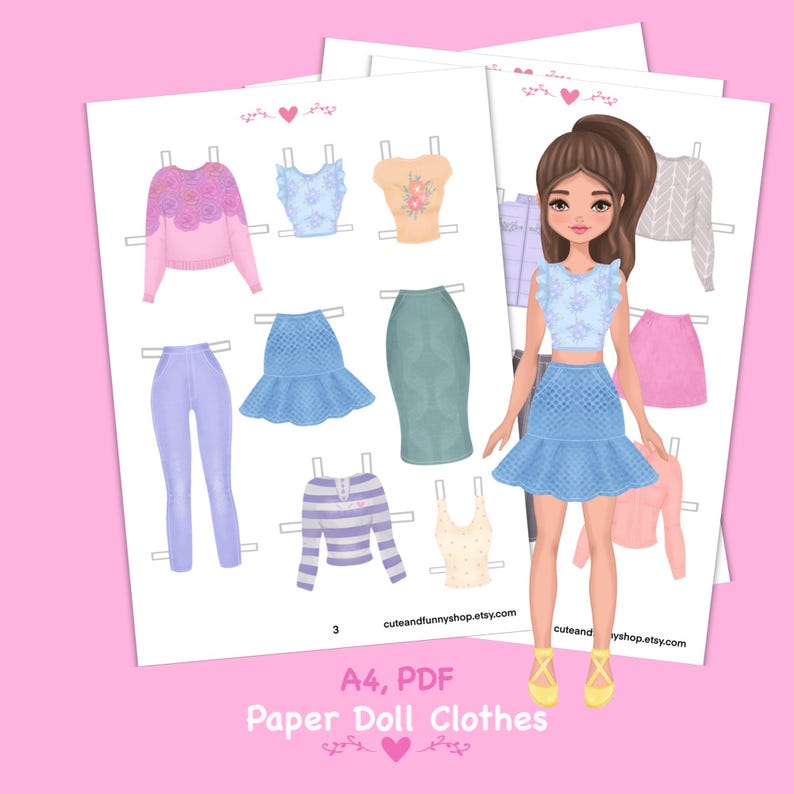 Fashion Paper Doll Printable With Clothes, Dress up Cutout (PDF) - Etsy ...