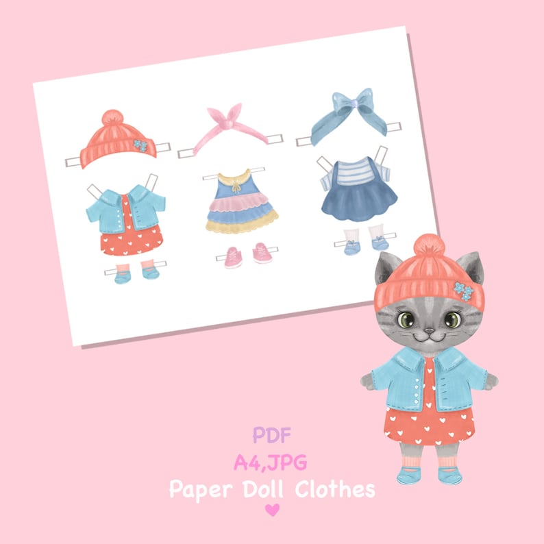 Paper Doll Printable With Clothes. Digital Download. Paper Cat, Animal ...
