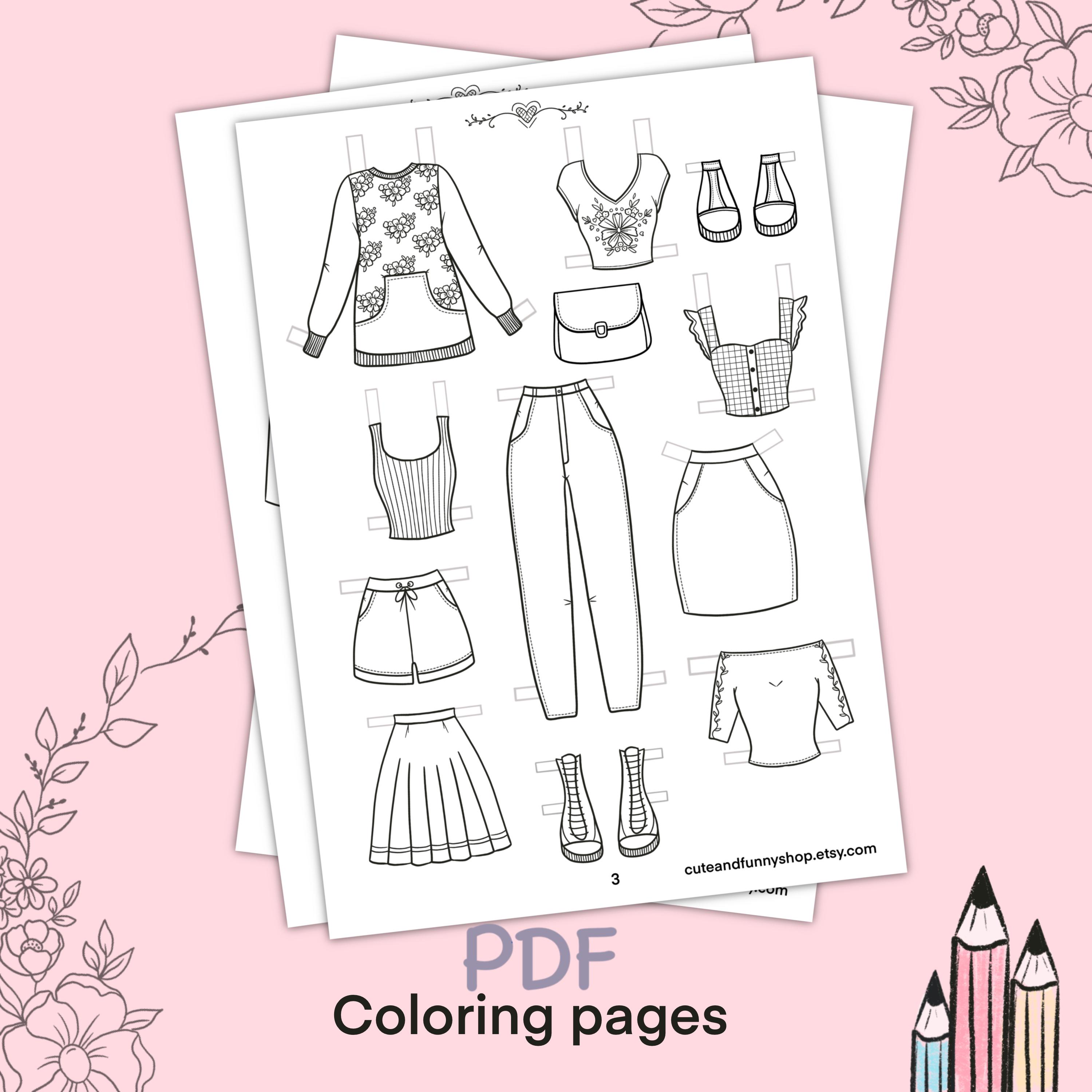 Paper Doll Printable With Clothes. Coloring Page, Book. Outline ...
