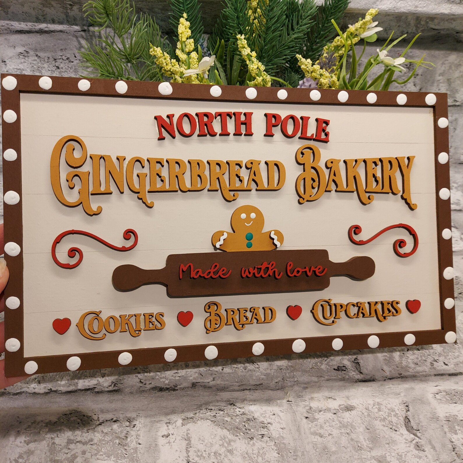 North Pole Gingerbread Bakery Christmas Wall Art Farmhouse Sign Hand