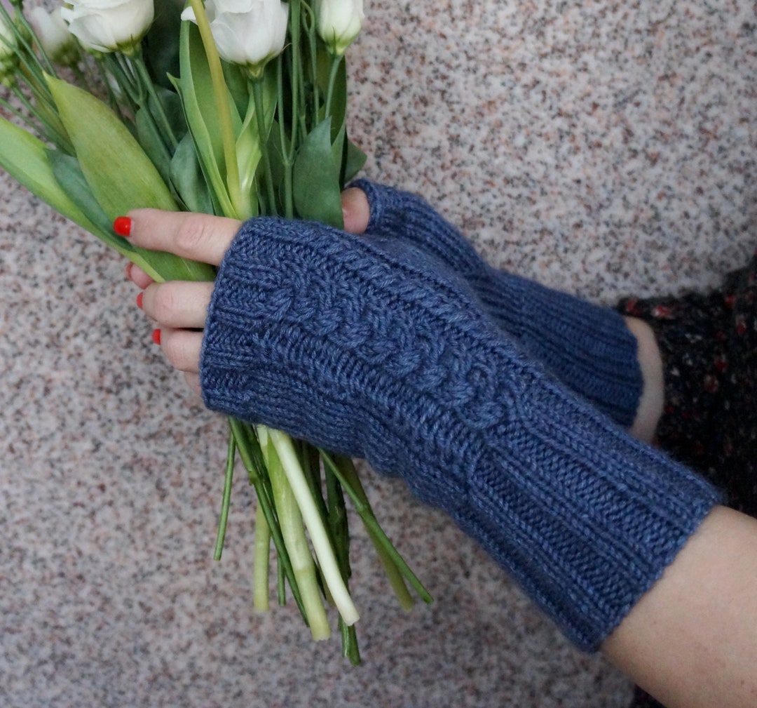 Hand Knit Fingerless Mitts Denim Melange Hygge Cozy Knits Fingerless ...