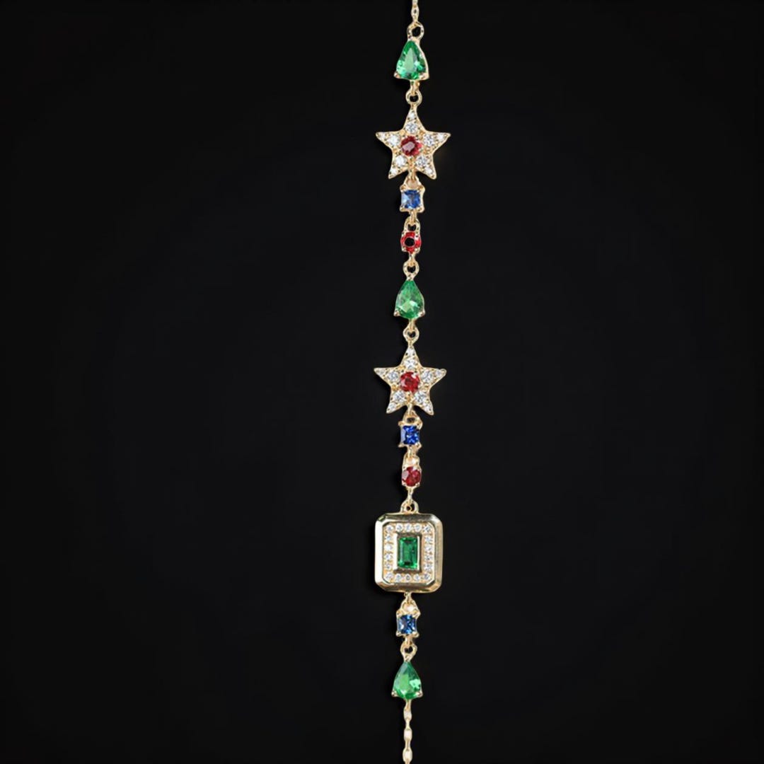 18K Solid Gold Star Bracelet | Natural Ruby Sapphire Emerald Diamond ...