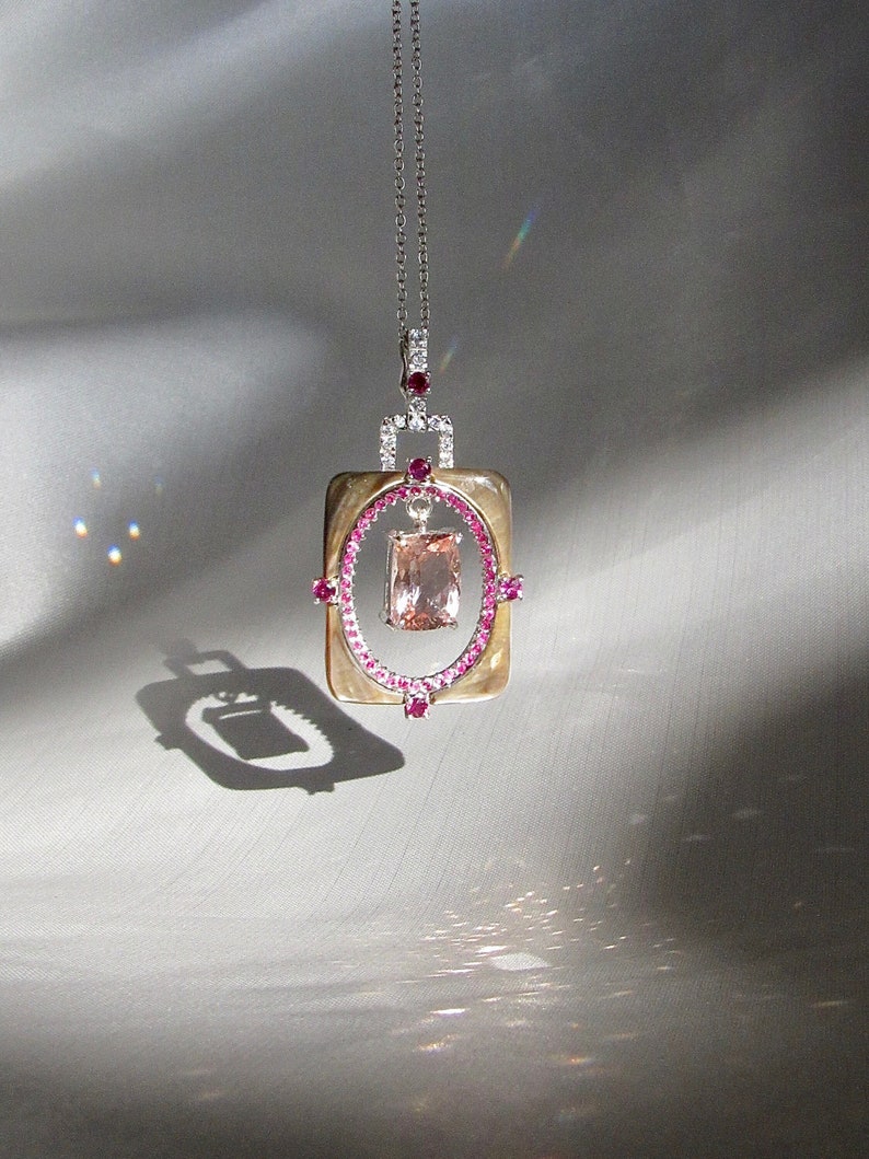 Natural Pink Morganite and Ruby Pendant Necklace With Certificate, Fine ...