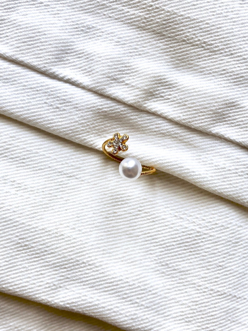 Pearl and Crystal Open Ring Gold Pearl Open Ring Pearl Wrap | Etsy