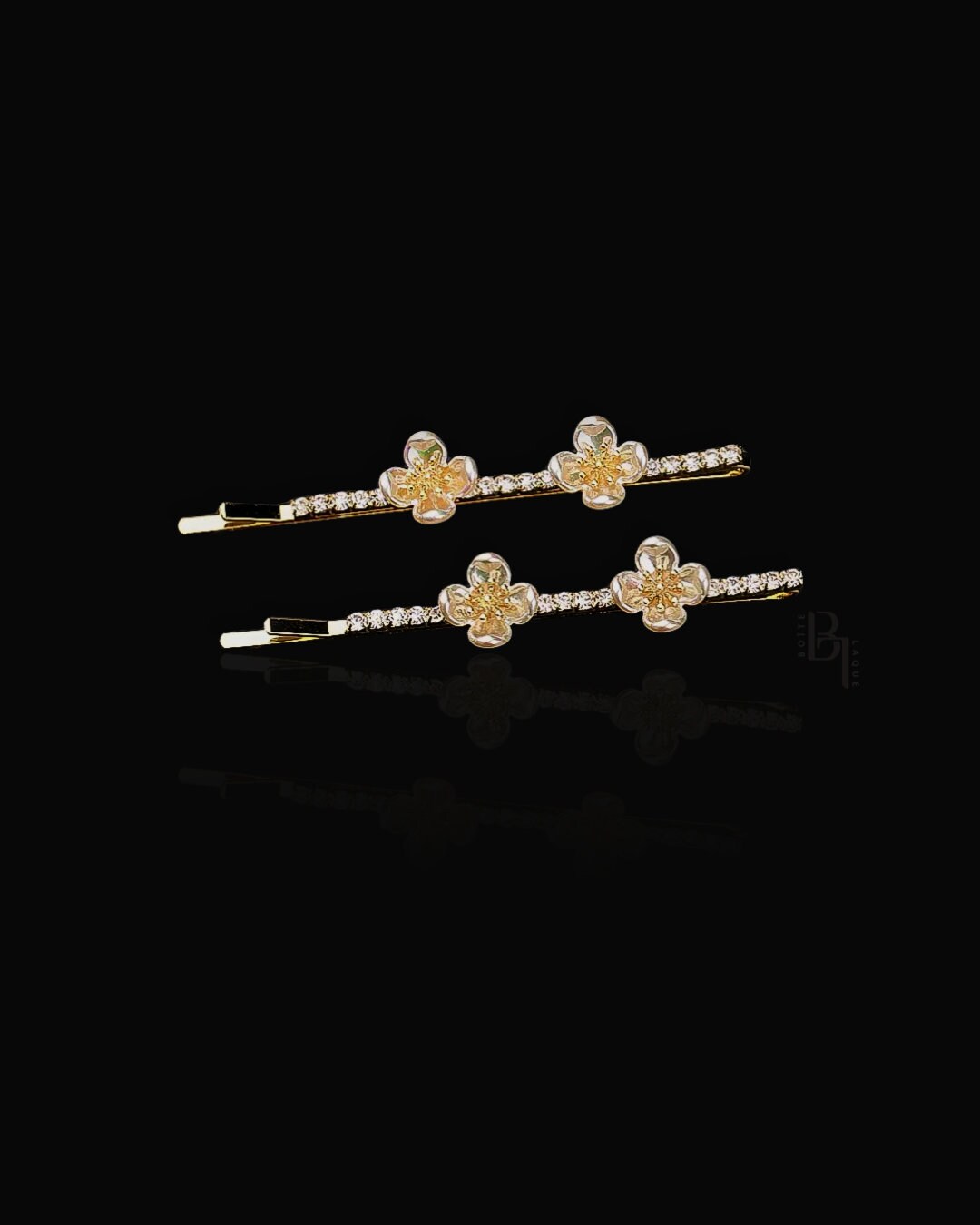 Cherry Blossom 14K Crystal Bobby Pin Set, Wedding Hair Pin, Gold Bobby ...