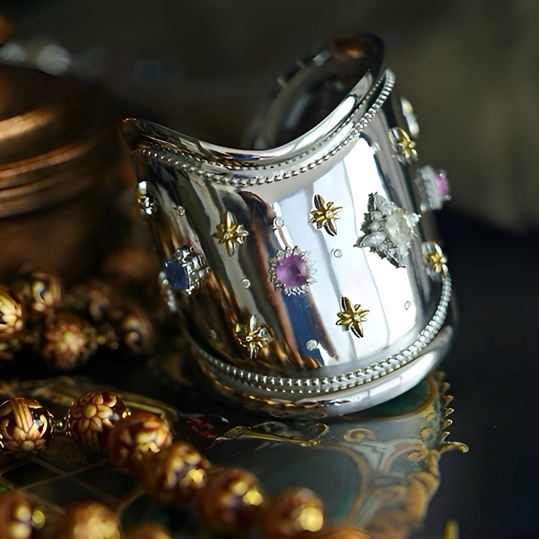 Natural Untreated Burmese Sapphires Wide Cuff Bracelet, Starry Night ...