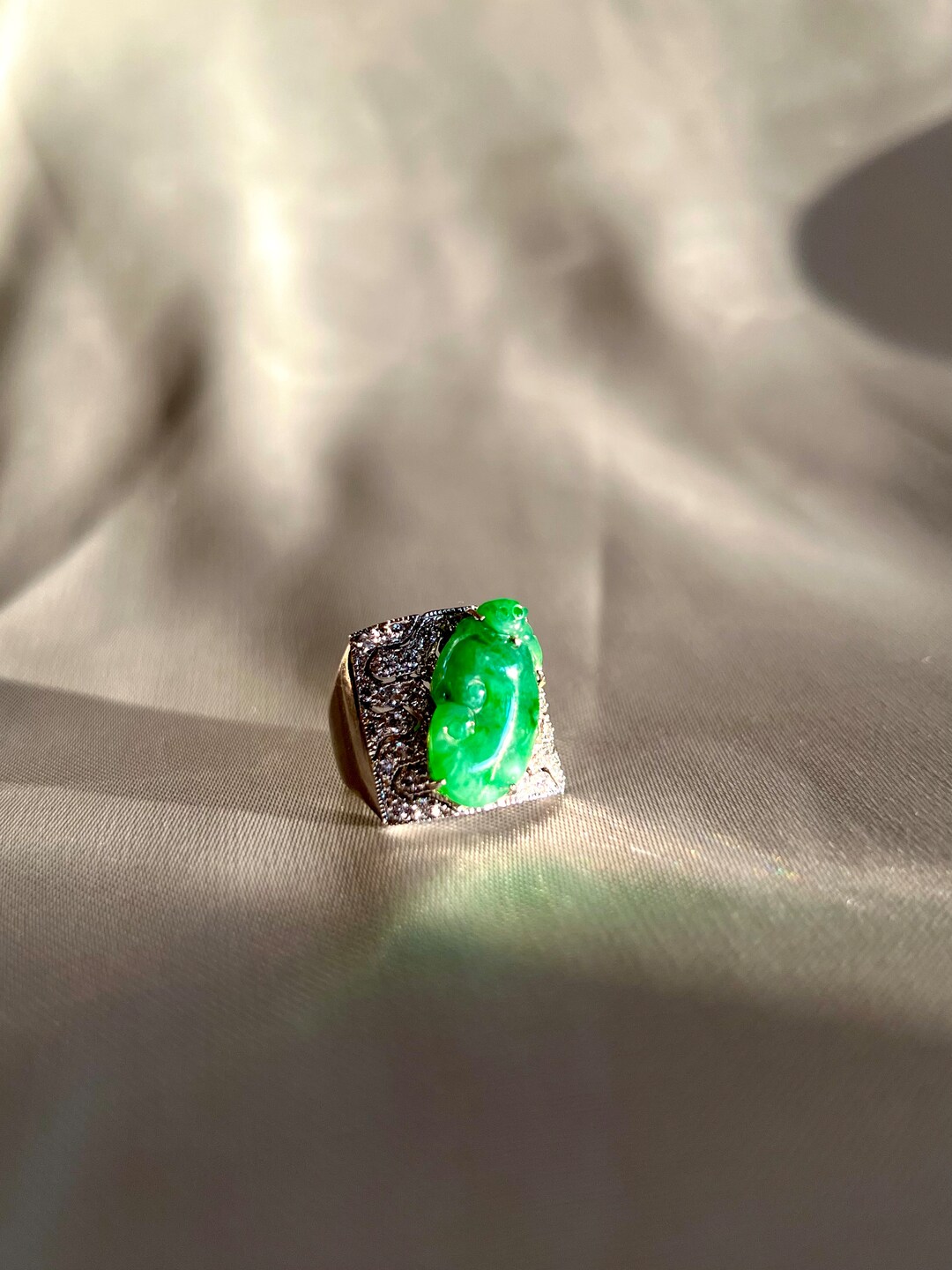 Zodiac Monkey Cloud Jadeite Jade Cocktail Ring With - Etsy