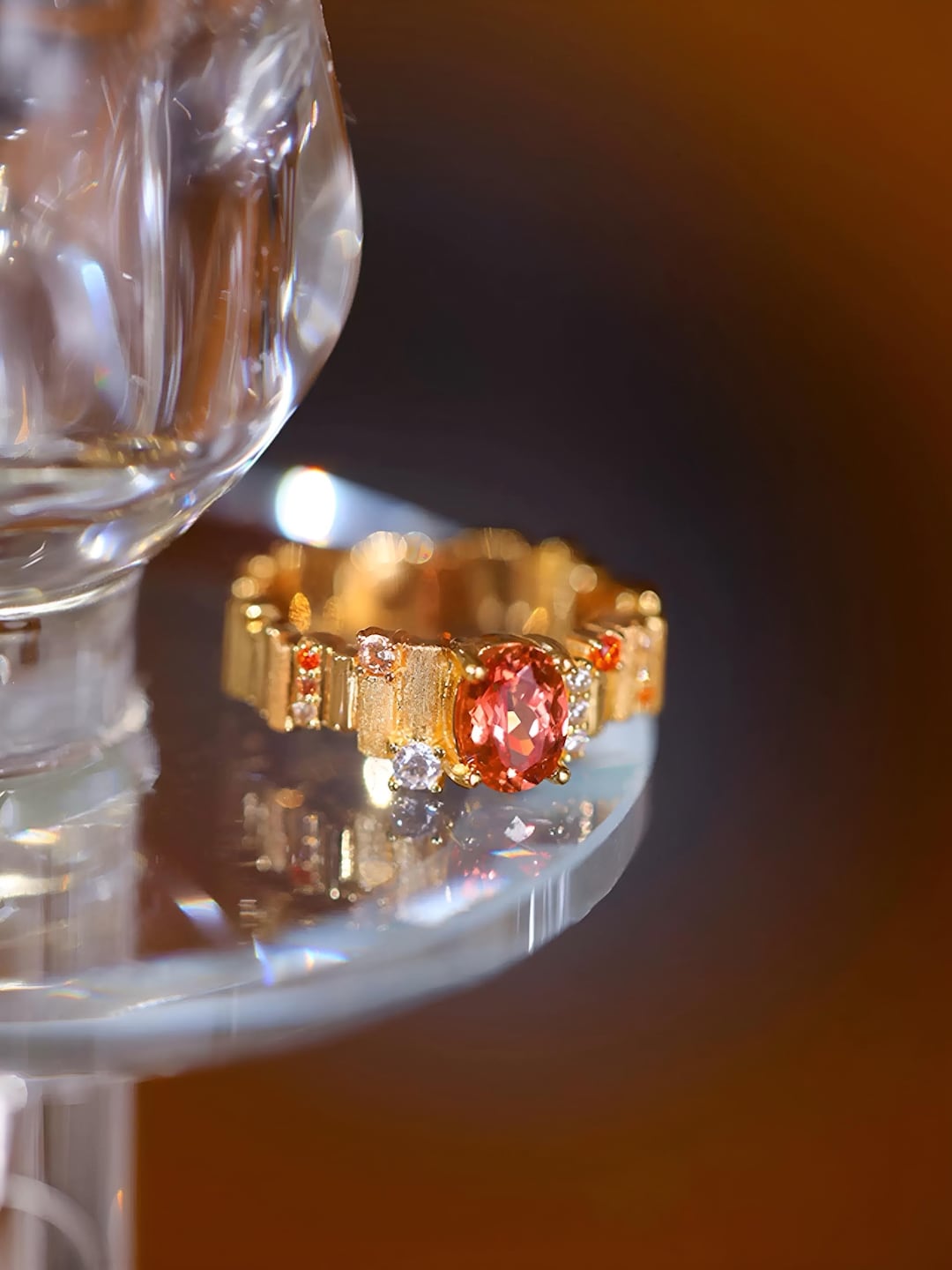 18K Gold Padparadscha Sapphire Ring | Oval Pink Sapphire Engagement ...