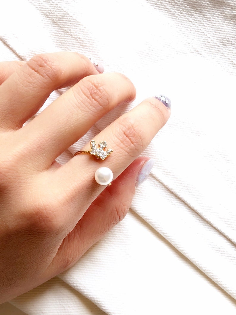Pearl and Crystal Open Ring Gold Pearl Open Ring Pearl Wrap | Etsy