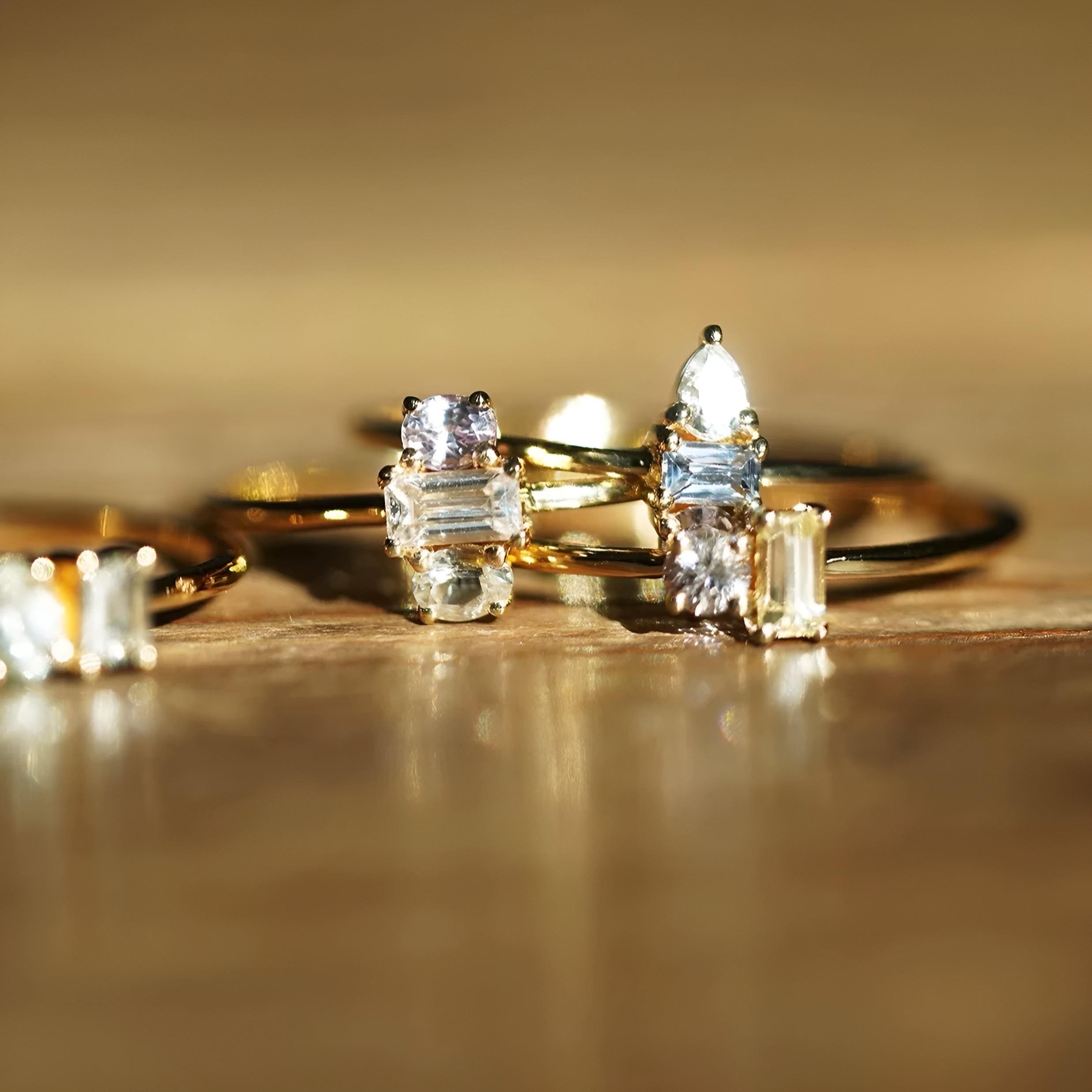 14K Solid Gold Natural Sri Lankan Sapphire Rings, One-of-a-kind ...