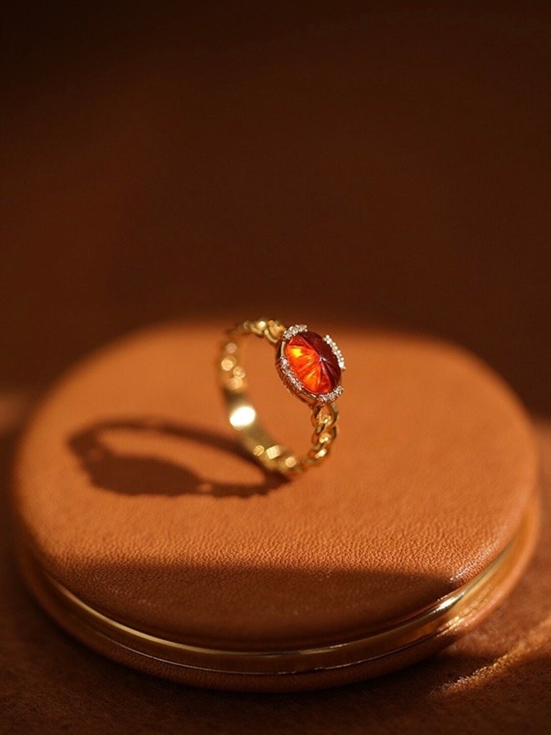 Tangerine Quartz Crystal 18k Gold Ring, Art Deco Ring, Promise Ring ...