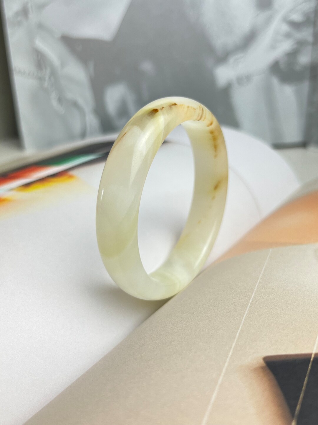 Cream White Natural Serpentine Jade Bangle, White Jade Bangle ...