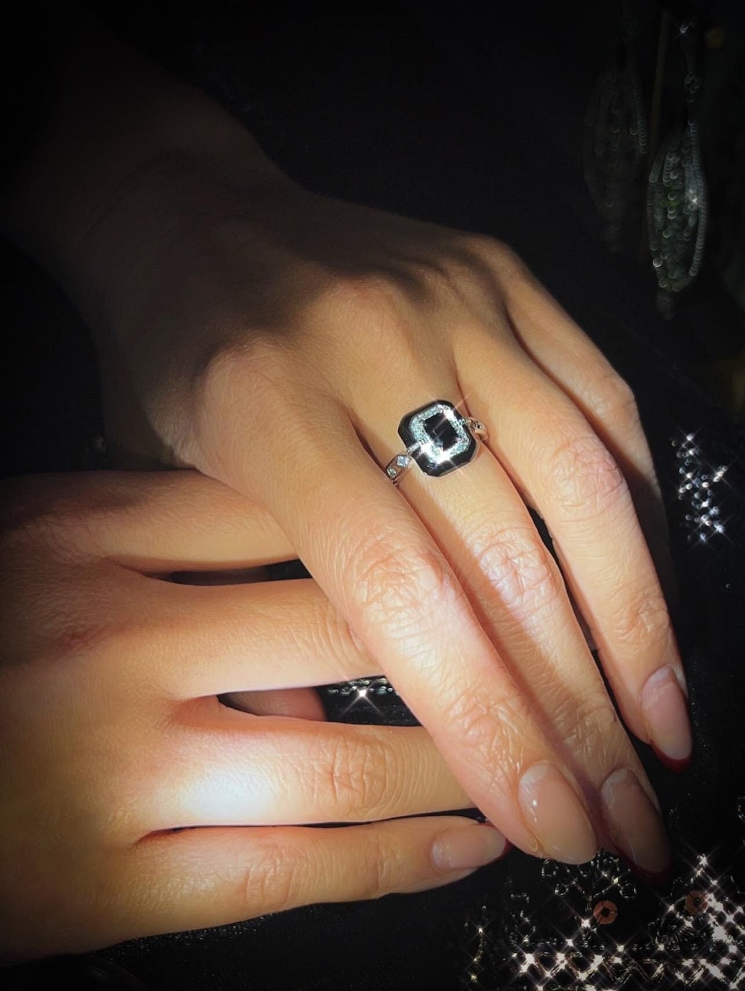 Art Deco Black Spinel Ring, Energy Protection Ring, 18k White Gold ...