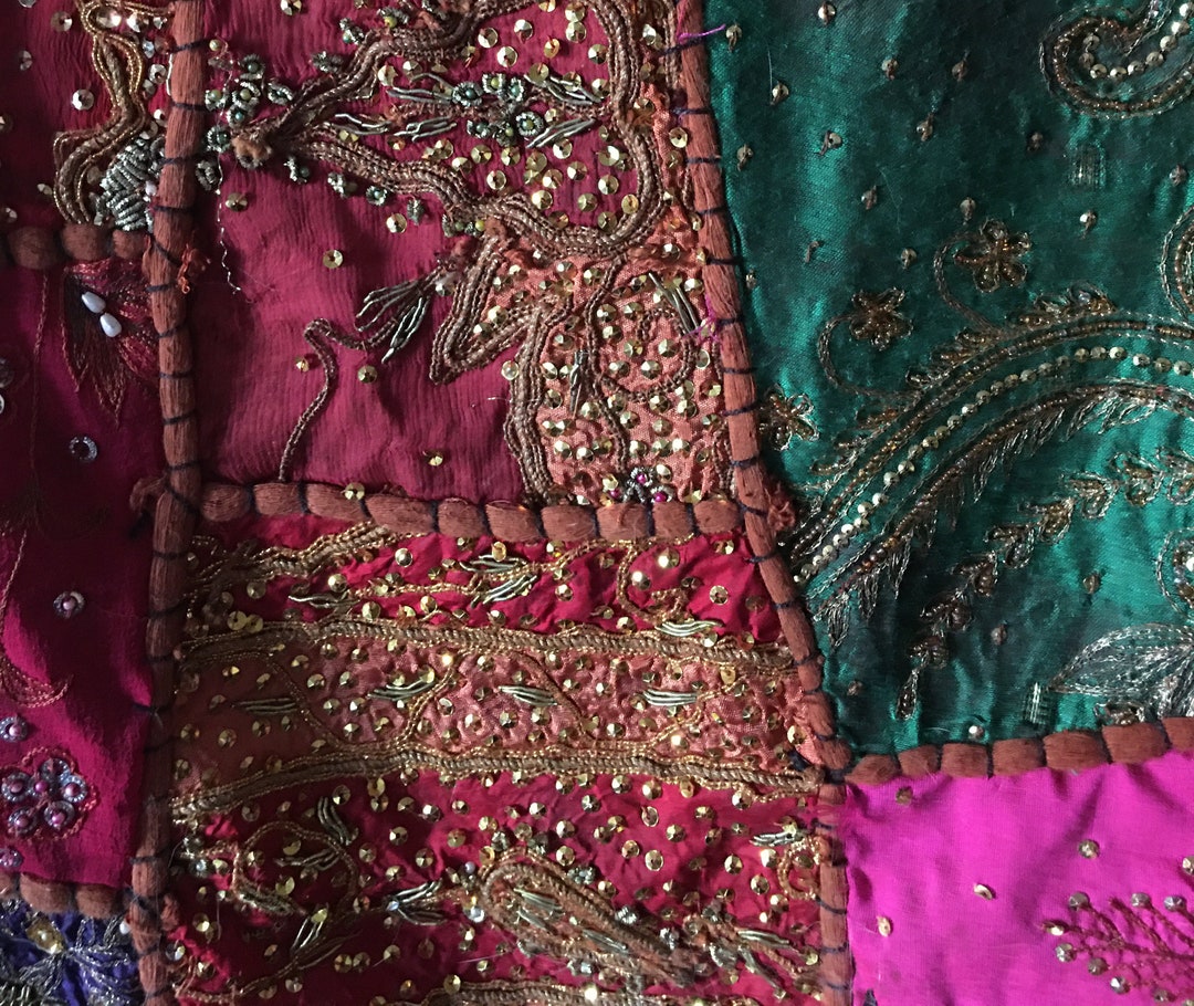 Beaded Embroidered Silk and Cotton Throw - South East Asian Silk ...