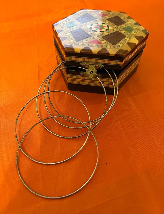 Marquetry Storage Box & Steel Bangles - Steel Bangles… - Gem