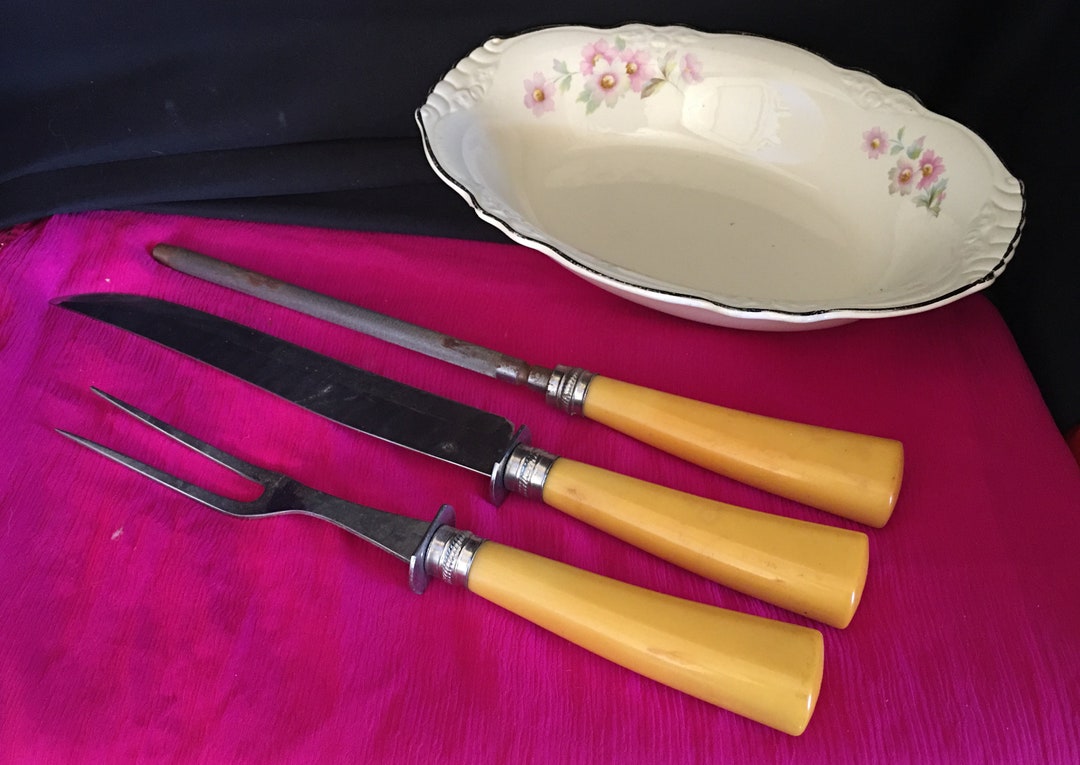 Bakelite Handled Stainless Steel Carving Set - 20th Century Set - Etsy