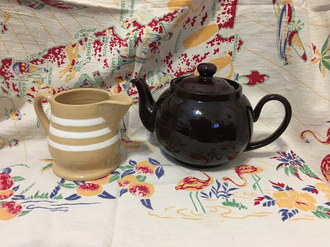 Brown Betty & Pitcher - Beautiful Tea Pot and Creamer - Stoneware ...
