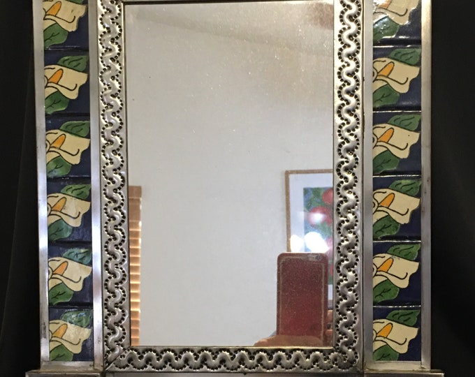 Punched Tin Mirror Mexican Mirror Tin and Talavera Mirror Lillies ...
