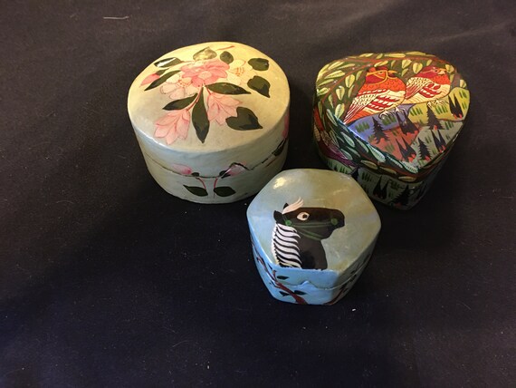 Hand Painted Papier Mache Boxes - Etsy