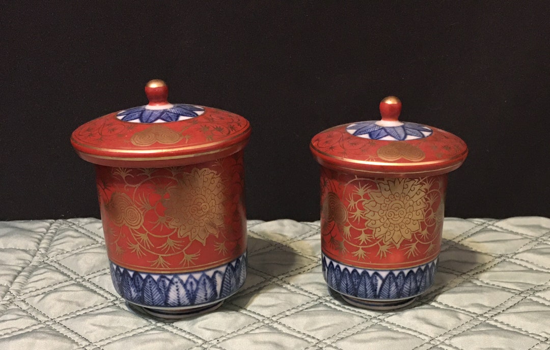 Vintage Imari Lidded Teacups: Japanese Houseware Set - Etsy