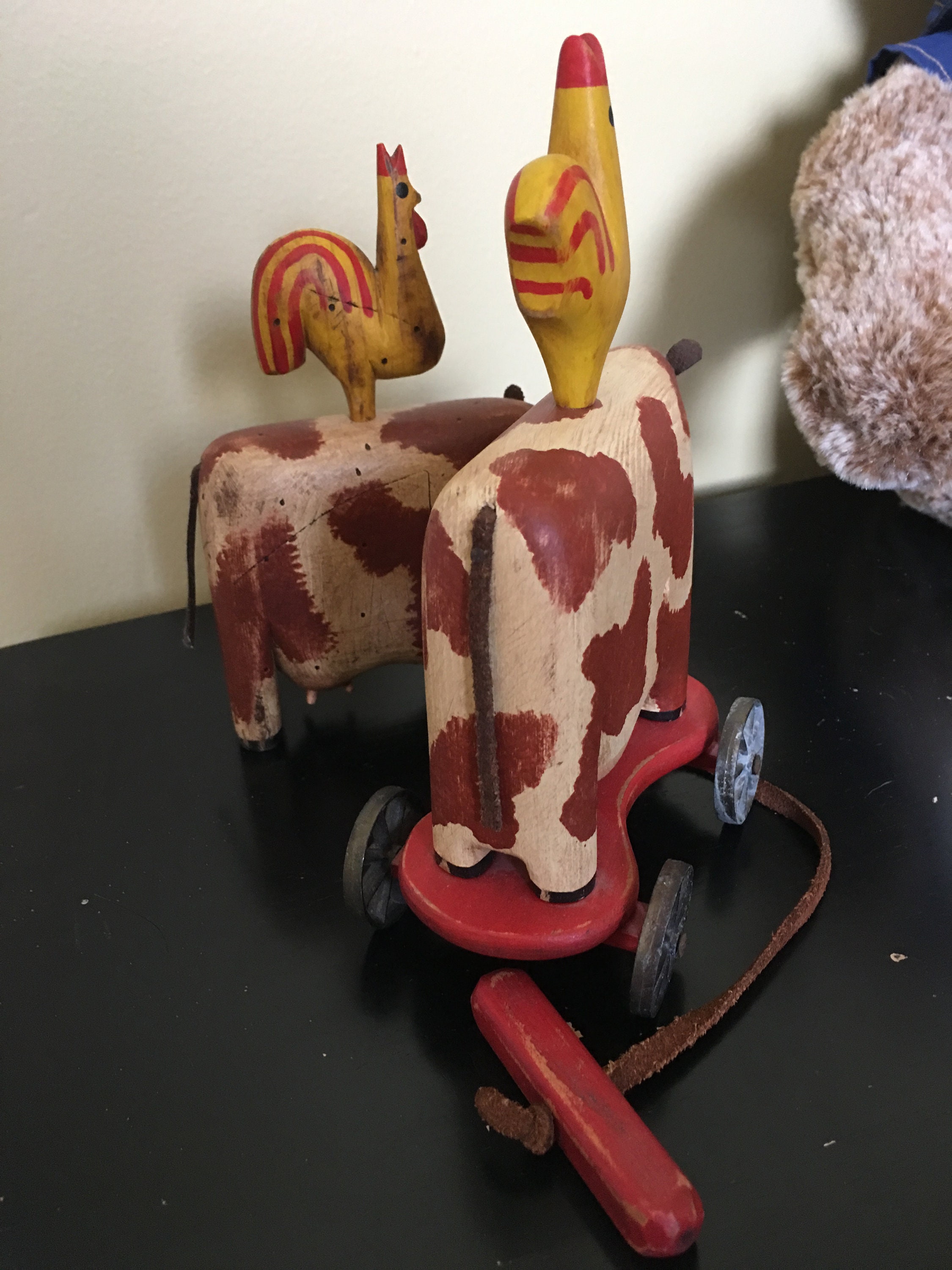 Folk Art Farm Animals Carved Signed Wood Cows Cow Pull Toy | Etsy