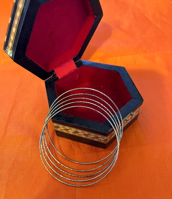 Marquetry Storage Box & Steel Bangles - Steel Bangles… - Gem