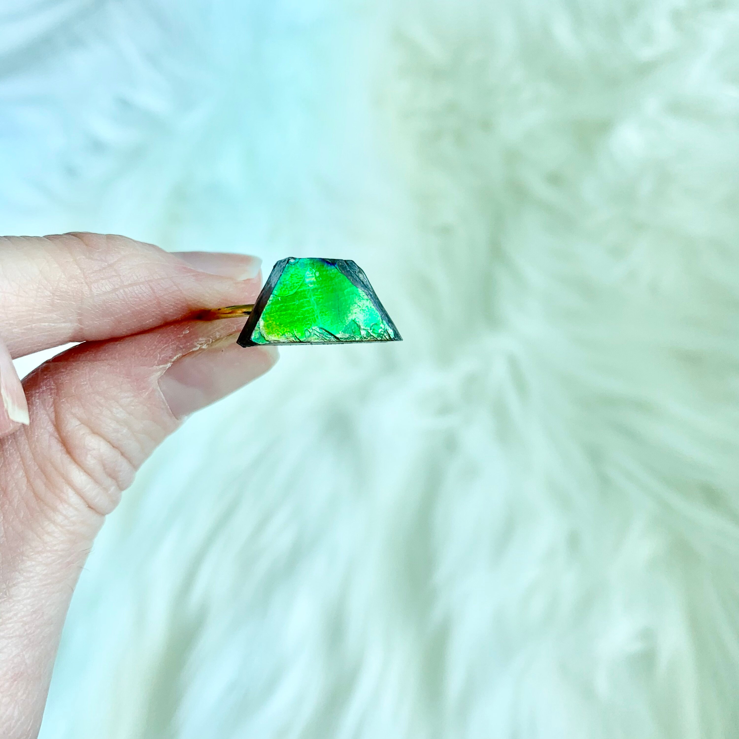 Green Ammolite Stone 14k Gold Ring Adjustable Size - Etsy