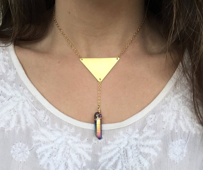Rainbow Crystal Necklace 24K Gold Necklace Geometric - Etsy