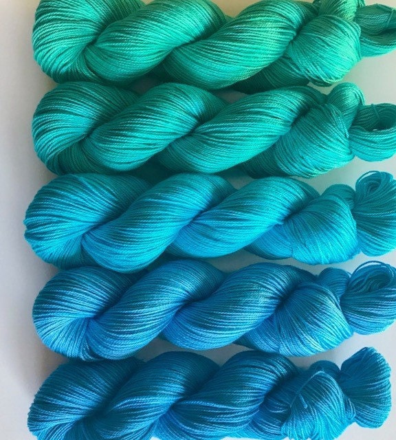 Vegan Yarn Kit Teal Blue Gradient Hand Dyed Fingering / - Etsy