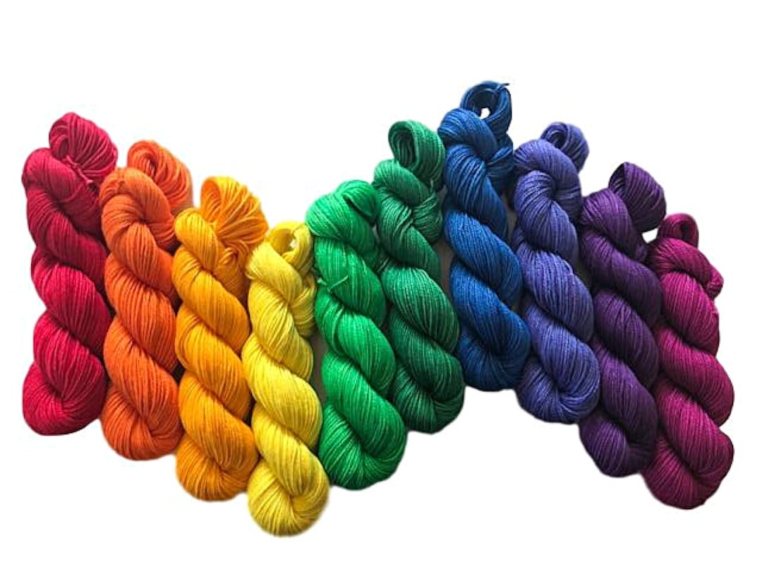 Rainbow Hand Dyed Yarn Kit - Vegan Fiber (bamboo Cotton) - Fingering Wt ...