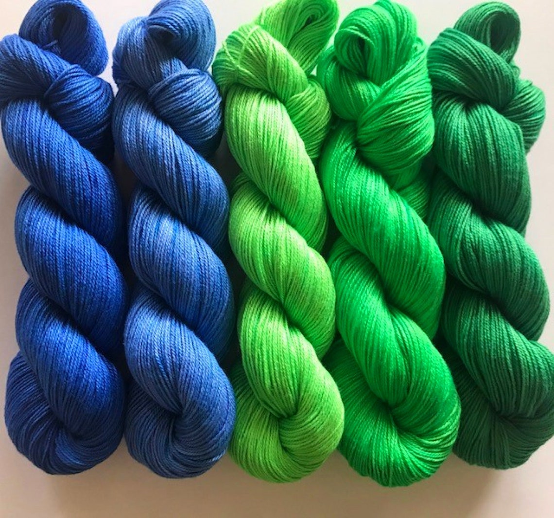 Vegan Yarn Kit - Hand Dyed - Green and Blue Gradient - Sock / Fingering ...