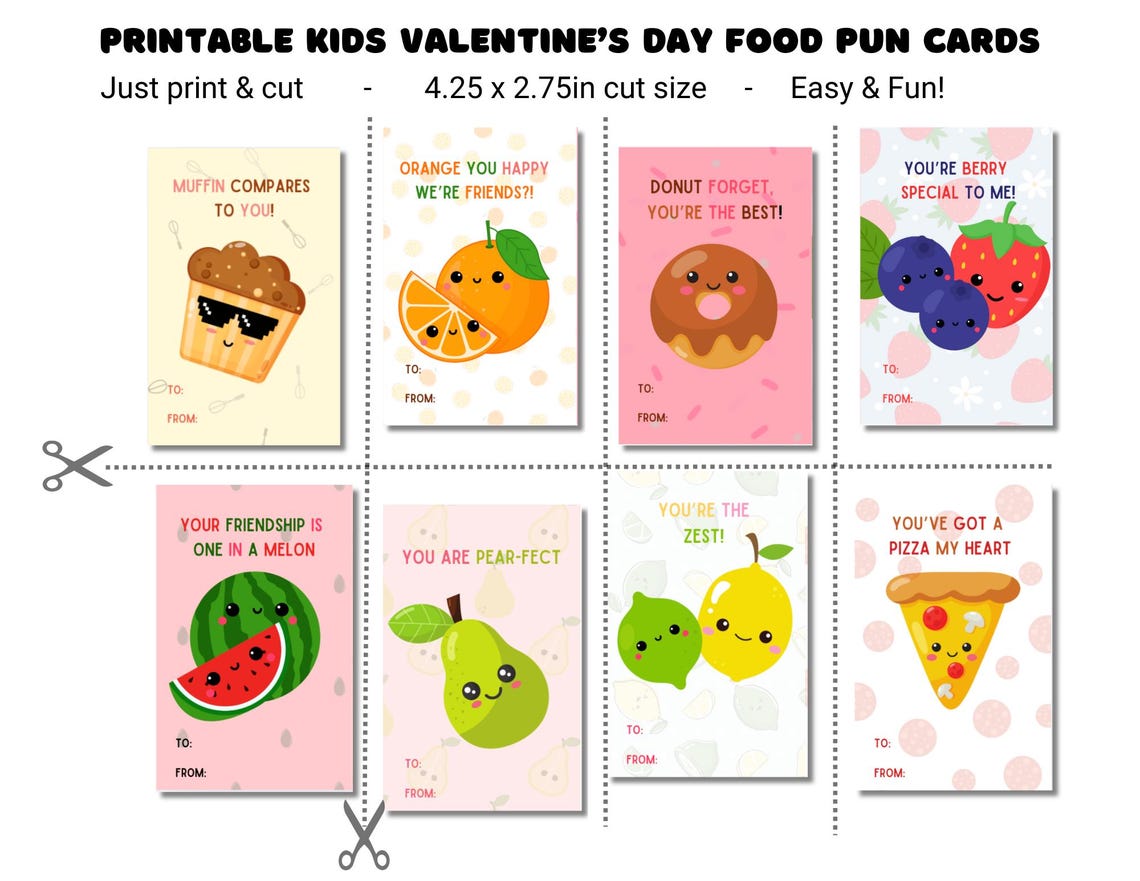 Cute Foods Kids Valentines Day Card PRINTABLE Food Puns Digital ...