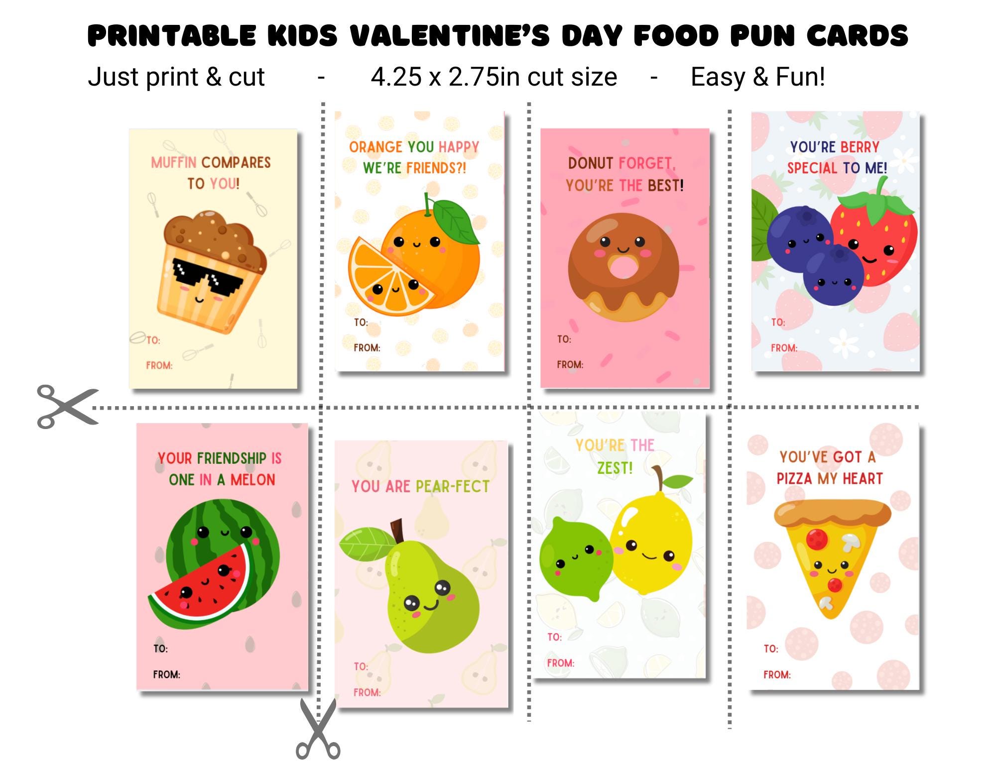 Cute Foods Kids Valentines Day Card PRINTABLE Food Puns Digital ...