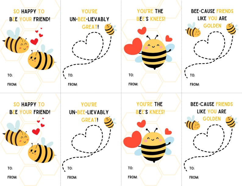 Printable Bee-themed Valentine’s Day Cards | Kids Valentine’s Print ...
