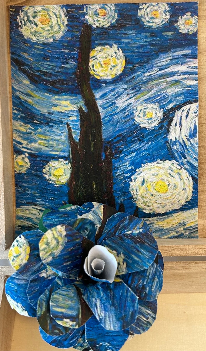 Starry Night Paper Rosevincent Van Goghpaper Flowersart - Etsy