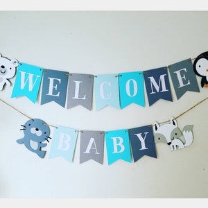 Welcome Baby Banner,winter Baby Shower Banner,penguin,polar Bear,fox ...