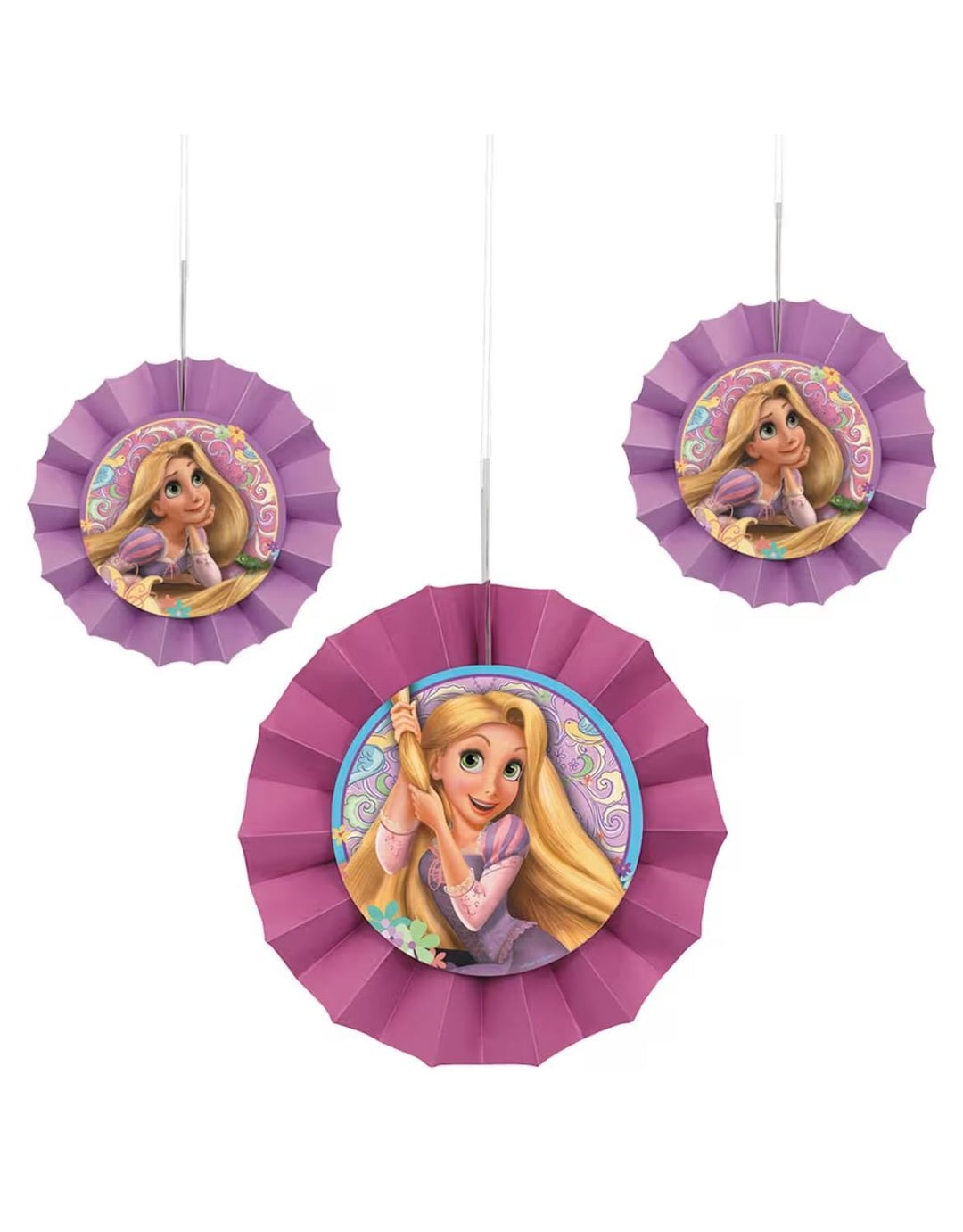 Rapunzel Paper Hanging Fans, Paper Decorations for Birthday Party ...