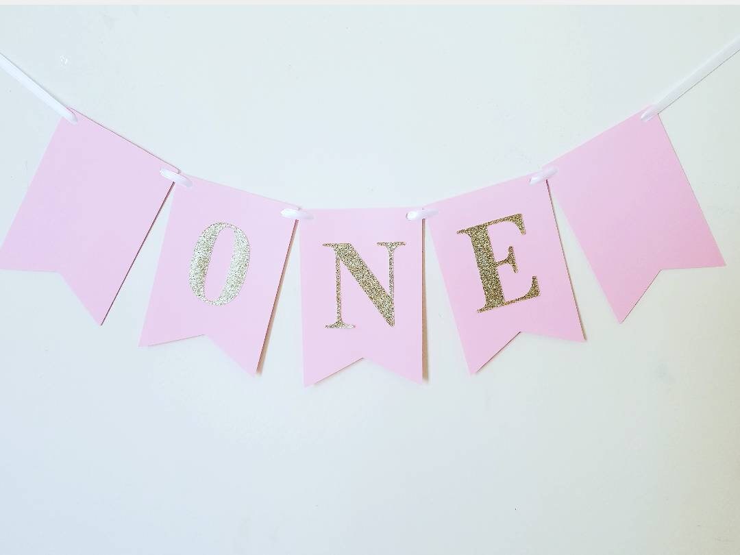 One Banner, Pink and Gold ONE Banner,first Birthday Banner One ...