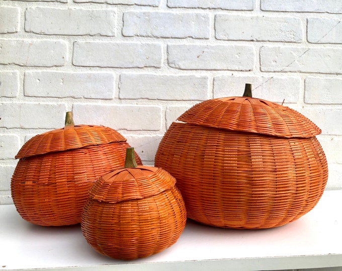 Vintage Basket Pumpkin. Pumpkin Basket. Halloween Decor. Wicker Candy ...