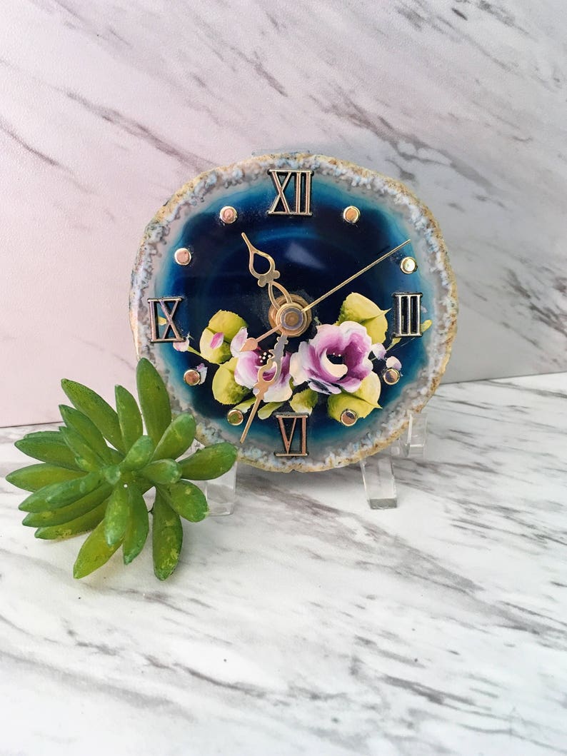 Vintage Hand Painted Agate Clock. Hand Painted Geode Slice | Etsy