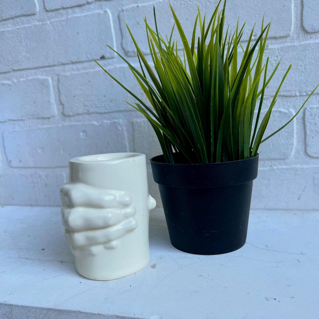 Vintage Natural Halloween Skeleton Grasp Vase. Hand Holding Ceramic ...