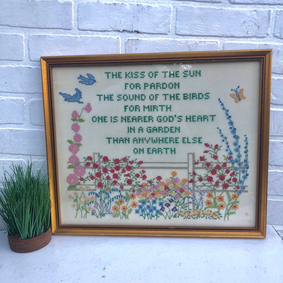 Vintage Embroidered Art. Wall Art Poem Garden. - Etsy