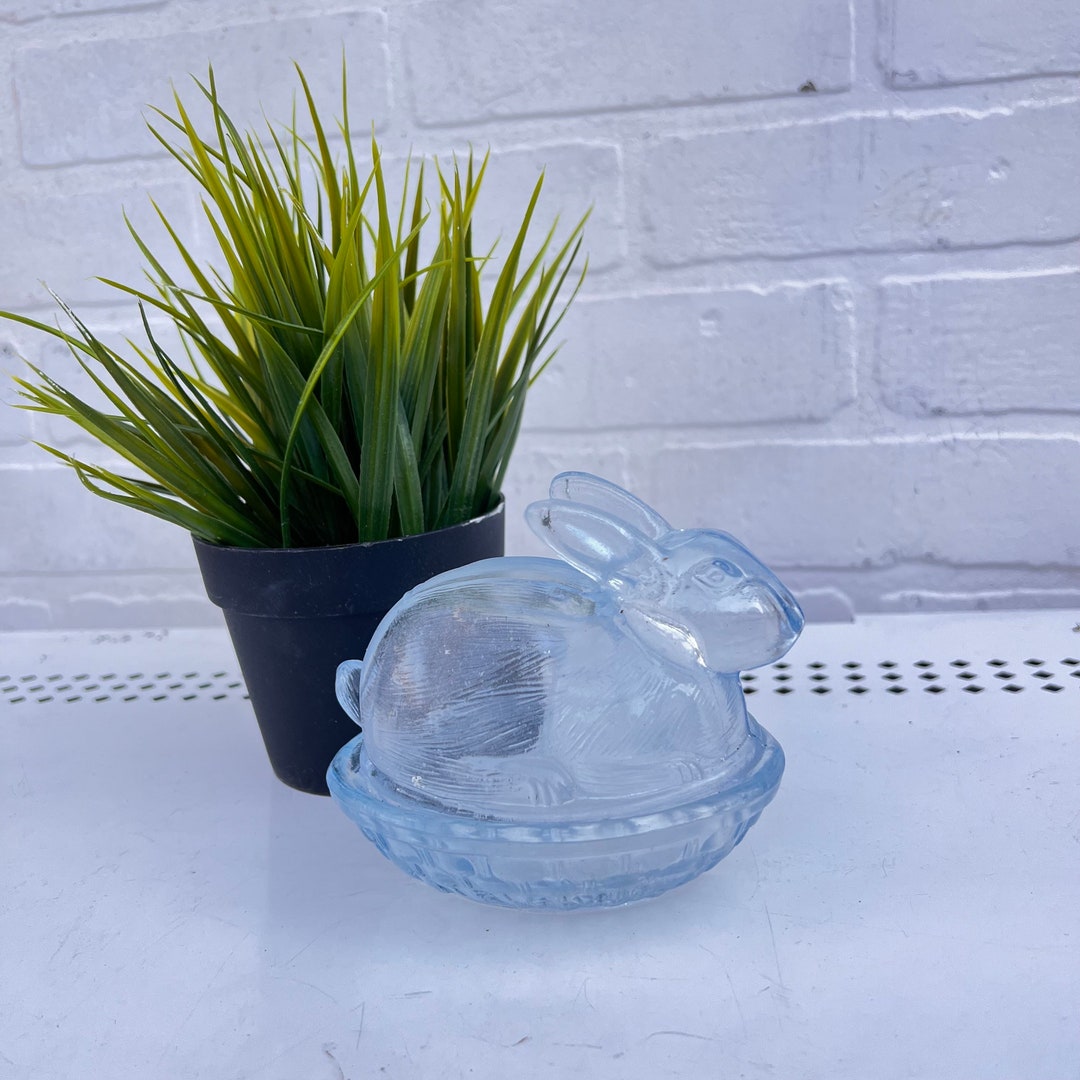 Vintage Glass Bunny Jar. Rabbit Cookie Jar. Clear Glass Anthropomorphic ...