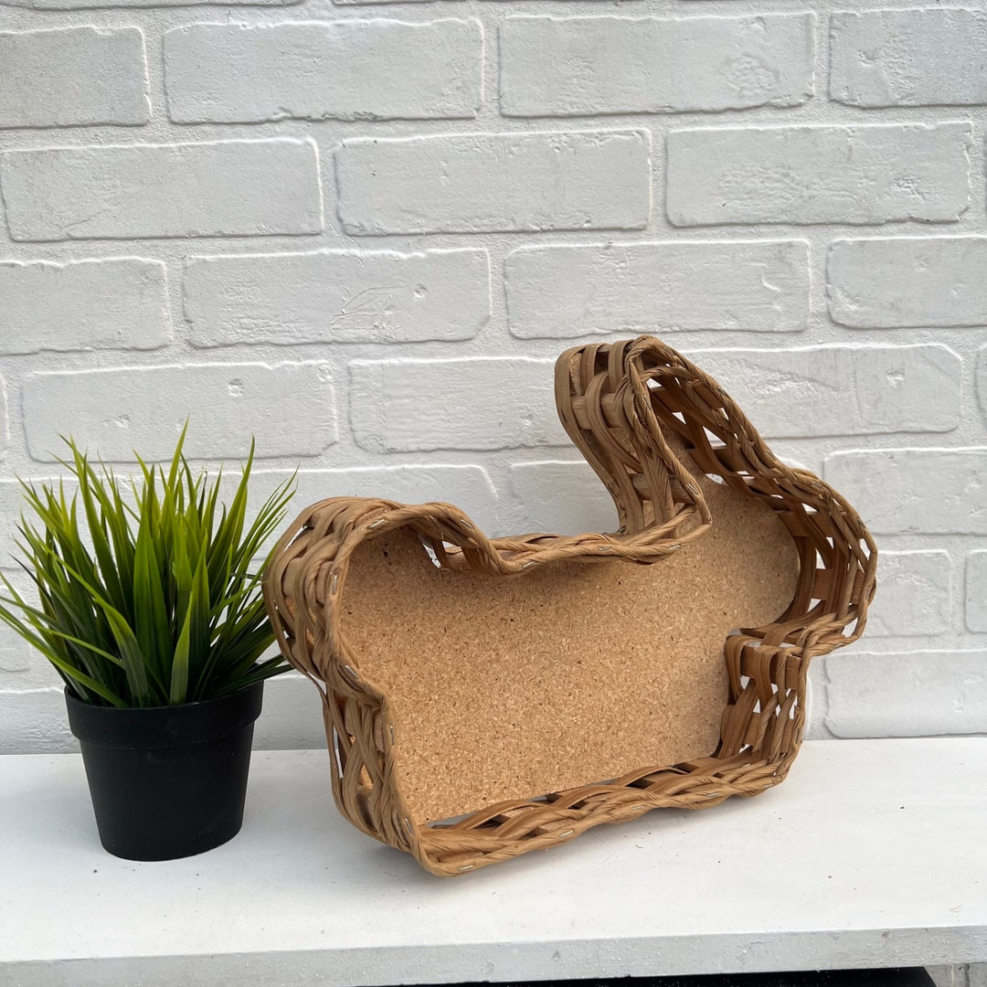 Vintage Wicker Bunny Basket. Rabbit Framed Decor. Easter Rabbit Decor ...